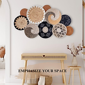 ChumDecor Set of 10 Handcrafted Boho Wall Basket Decor, Wall Hanging Baskets, Decorative Plates for Wall, Handmade from Vietnam Unique Wicker Wall Art Decor