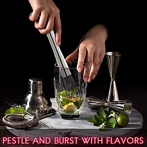 Hiware 10 Inch Stainless Steel Cocktail Muddler and Mixing Spoon Home Bar Tool Set - Create Delicious Mojitos and Other Fruit Based Drinks