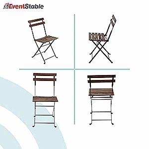 French Bistro Folding Chair - Wooden Patio Chair - Commercial-Grade Foldable Chair - Sturdy Black Steel Frame Outdoor Chair - Armless Folding Lawn Chair for Garden Backyard Porch - 4 Pack