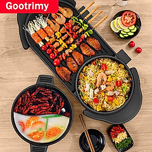 Hot Pot with Grill, Electric Hot Pot 2 in 1 Shabu Shabu Hot Pot Korean BBQ Grill, Removable Hotpot Pot 1200W / Large Capacity Baking Tray, Separate Temperature Control, Electric Grill for 2-12 People