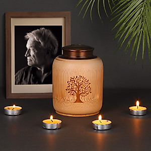 Cremation Urns for Human Ashes Adult Male Female,Medium Urns for Human Ashes Keepsake Made of Bamboo,Decorative Urns Ash Container with Tree of Life Pattern,Hold Up to 83 Cubic Inch