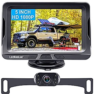 LeeKooLuu Backup Camera Kit HD 1080P 5 Inch Monitor Rear View Cam for Car Truck Van Camper Clear Night Vision Durable Waterproof G1
