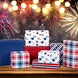 Whaline 4th of July Tissue Paper 90 Sheet Patriotic Stars Stripes Pattern Tissue Paper 6 Design Red Blue White Wrapping Paper Holiday Art Tissue for Independence Day DIY Gift Packing Party Favor