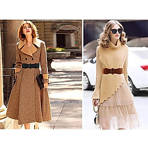 VOCHIC 2pcs Stretch Wide Belt for Women Elastic Thick Waist Belt for Dress PU Leather Elastic Wide Belt, Brown Black