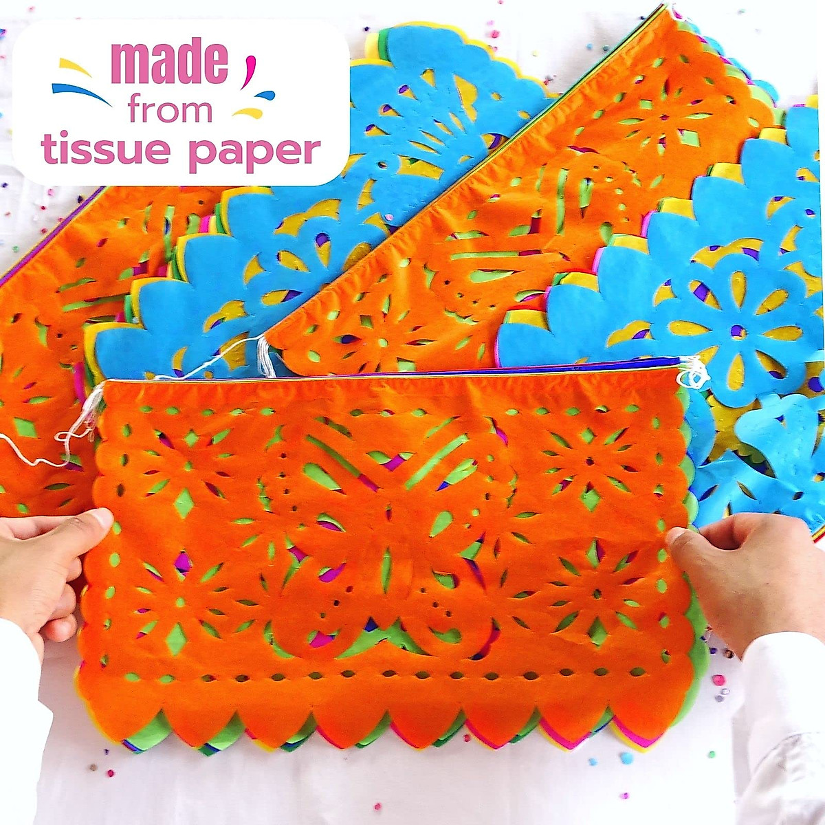 5 Pk Mexican Fiesta Party Decorations, Papel Picado Banner 60 ft Cinco de Mayo party papel picado tissue paper, Mexican theme supplies for Day of the dead Decorations, Birthdays, Mexican Banner Flags