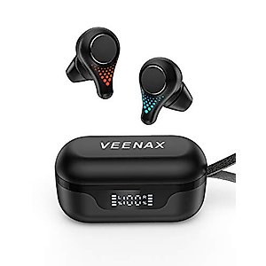VEENAX T8 True Wireless Earbuds, Bluetooth Earphones Touch Control, TWS Sport Headphones with Mic CVC 8.0 Noise Reduction, Stereo in-Ear Headset with Bass, 30H Playtime/USB-C/IPX7 Waterproof, Black