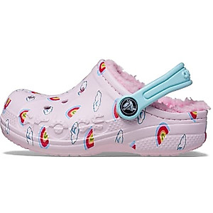 Crocs Baya Lined Clogs, Fuzzy Slippers for Kids and Toddlers, Rainbows and Clouds, 6 US Unisex