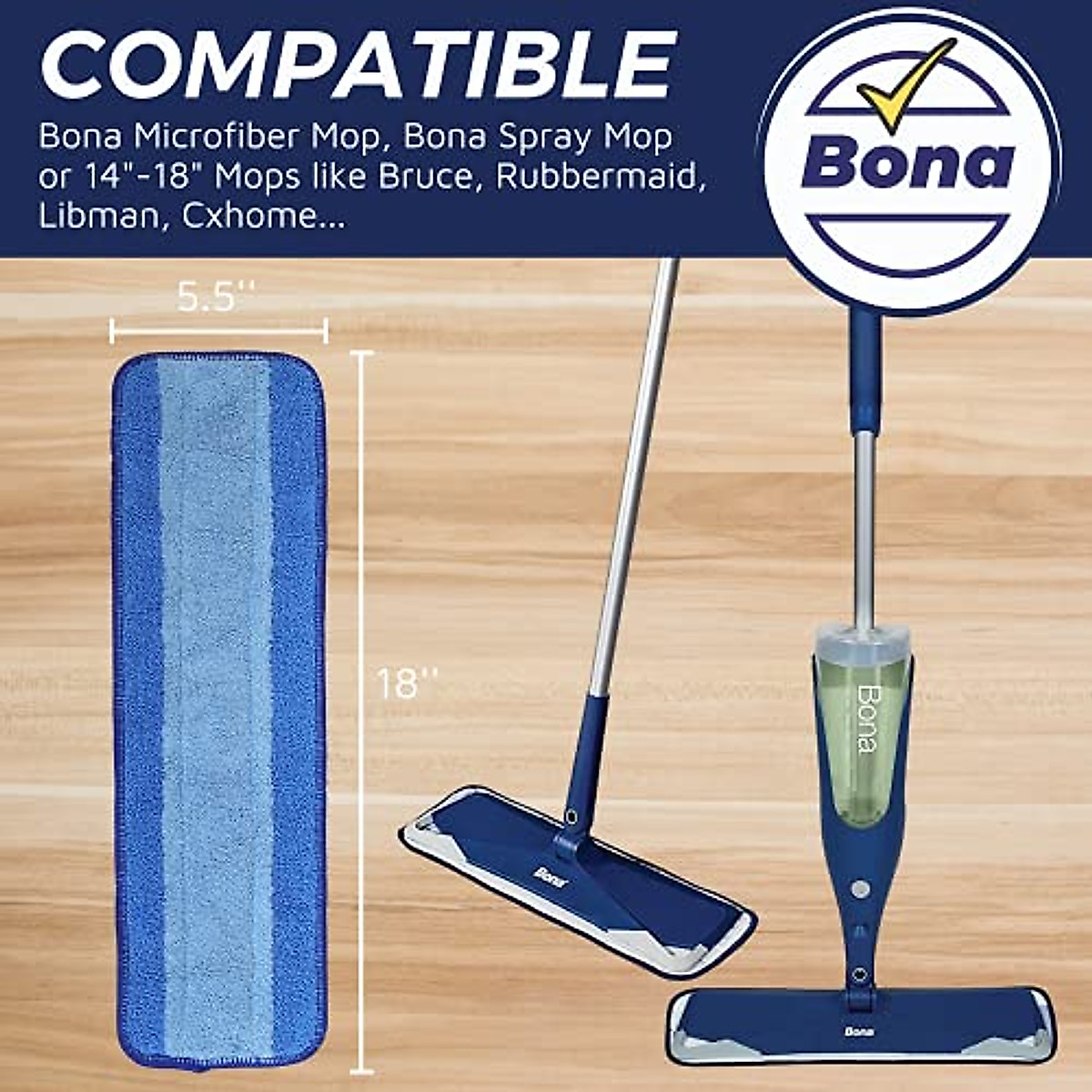 6 Pack Microfiber Cleaning Pad for Bona Spray Mop, Multi-Surface Floor Mop Hardwood Laminate Floor Replacement Mop Pad