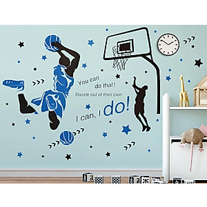 Amaonm Creative 3D Basketball Player Dunk Basketball Star Wall Decals Removeable Walls Art Decor DIY Wall Sticker Home Decorations Decal Nursery Sticker for Boys Room Living Room Bedroom (Blue)
