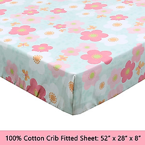 Danica 3-Piece 100% Cotton Toddler Sheet Set for Boys & Girls, Includes Top Sheet, Fitted Sheet, Standard Pillow Case (Pink Flower)