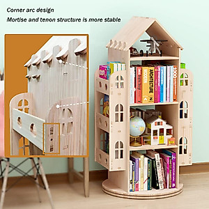 Bear Qiaqia Rotating Bookshelf, Kids Bookshelf, 360 Display Floor Standing Bookcase Storage Rack Children's Bookshelf, Wood Storage Organizer for Kids
