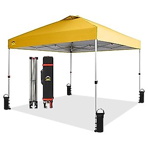 CROWN SHADES Canopy Tent 10x10 Pop Up Canopy Outdoor Shade, Easy Up Sun Shelter with One Person Set Up Center Lock, Portable Instant Tailgate Camping Beach Canopy Tents for Parties, Yellow