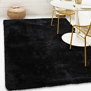 GlowSol Shaggy Area Rug 9×12 Large Fluffy Rugs Shaggy Rug for Living Room Thick Furry Rugs Ultra Soft Fuzzy Rug Non Slip Faux Fur Area Rug, Black 9x12