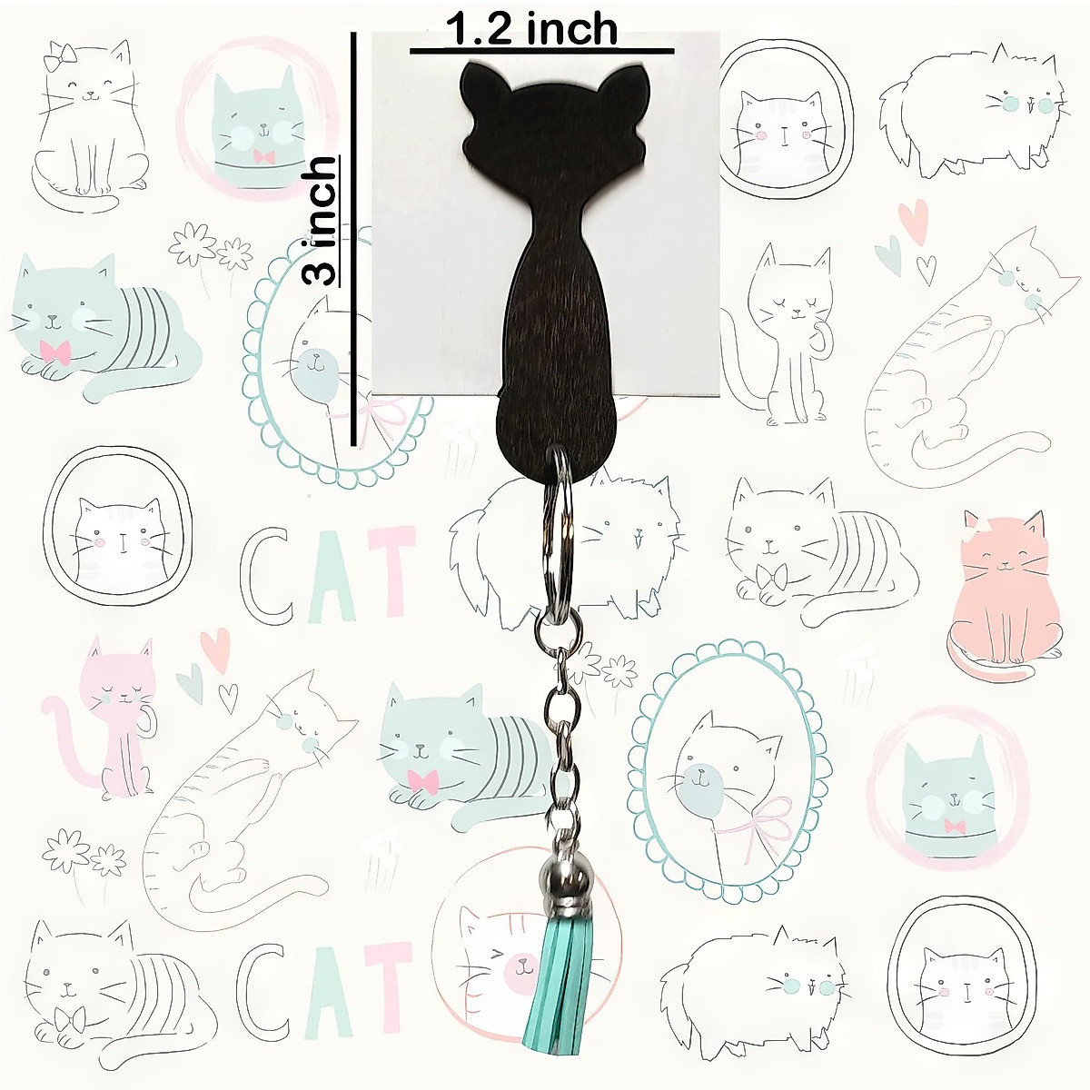 ARCORP Wooden Cat Key Holder for Wall with Four Cute Keychains, Mounting Hardware - Decorative Handcrafted Cat Puzzle Key Organizer and Home Decor - Eco-Friendly Wood Key Hanger