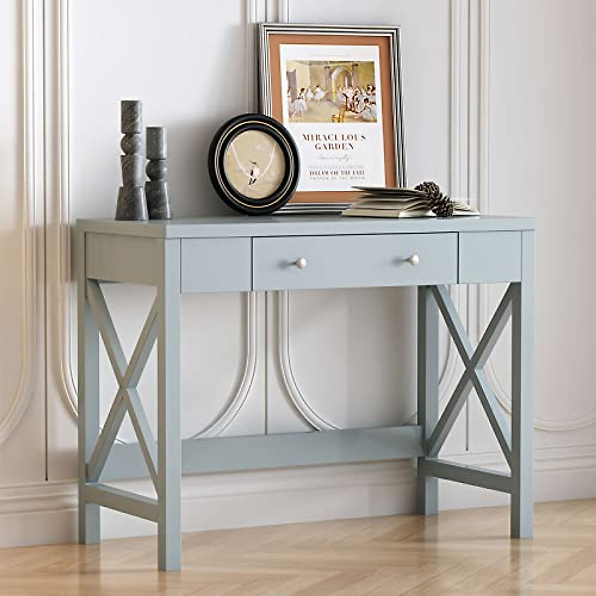 sogesfurniture 39.4inches Computer Desk with Drawer, Makeup Vanity Table, Writing Study Desk with Drawers, for Home Office, Dressing Table, Gray
