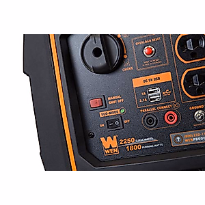 WEN 56225i 2250-Watt Gas Powered Portable Inverter Generator with Fuel Shut-Off, CARB Compliant , Black