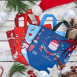 emzrivo Christmas Gift Bags 8 Pack Large Christmas Tote Bags with Handle, Christmas Treat Bags Reusable Non-Woven Holiday Gift Bags for Xmas Gifts Wrapping Christmas Party Supplies, 12.8"×9.8"