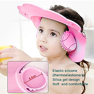 Maveek Baby Bathroom Safety Visor Caps Child Shower Cap，Adjustable Sticker, Comfortable, Soft, Safe, Waterproof & Elastic Ring Hat – for Showers, Bathing, Hair Cut, Pool, Beach, Toddlers (Pink)