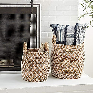 Brown Banana Leaf Natural Storage Basket (Set Of 2) 17 X 19