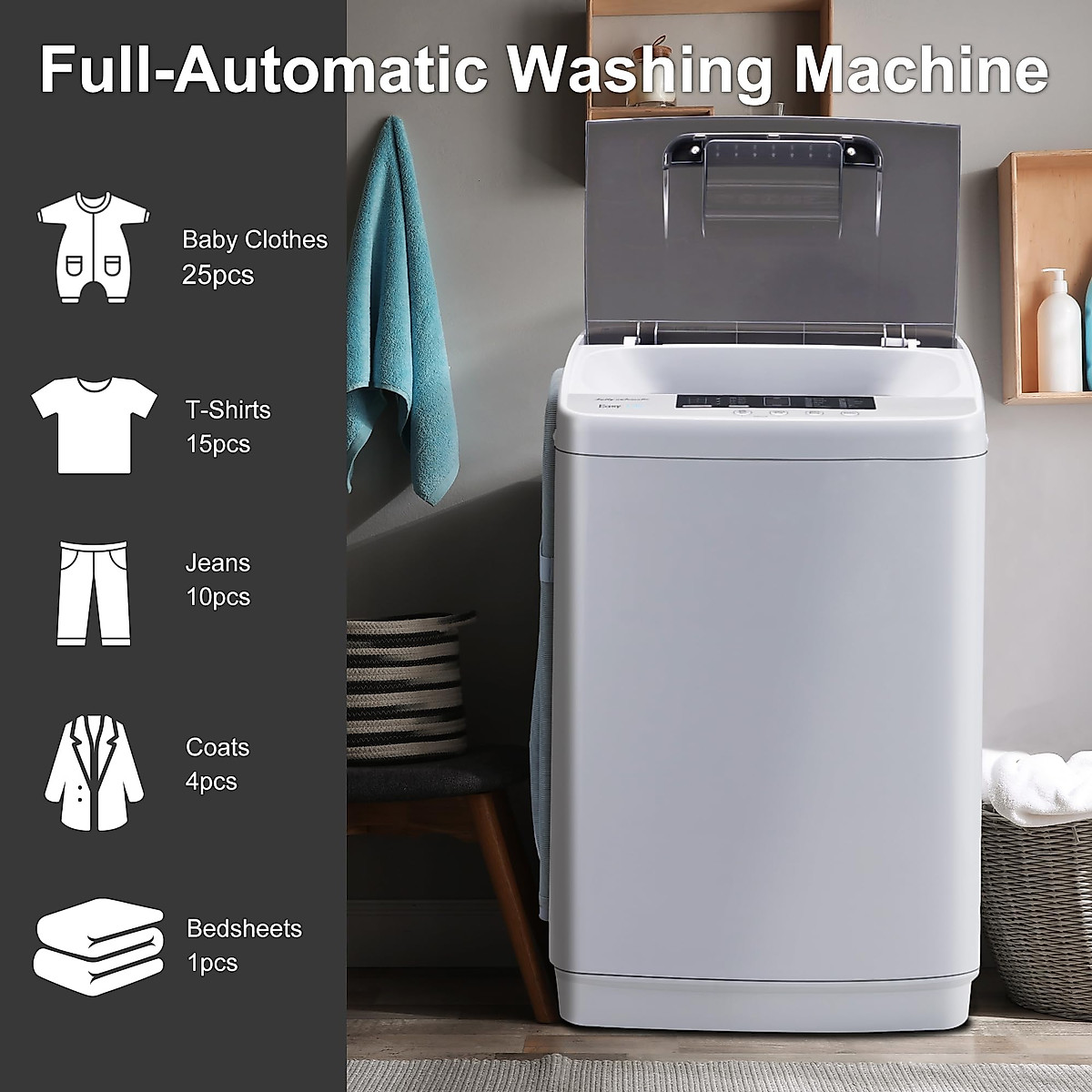 Outspurge Full Automatic Washer Machine,Portable Washing Machine for Household Use,0.9 Cu.Ft.Laundry Washer Spin with 10 Wash Programs& LED Display& Built-in Drain Pump,Ideal for RV,Camping