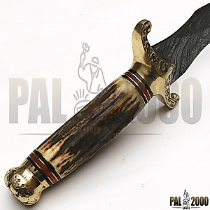 PAL 2000 KNIVES SW-8888 Handmade Damascus Steel 20 Inches Vivi Hunting Knife Stag Horn Handle with Sheath