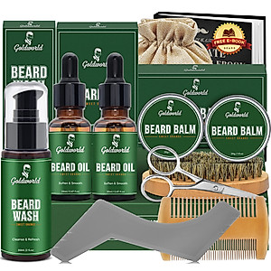 Beard Kit,Beard Growth Grooming Kit w/2 Pack Beard Oil & 2 Pack Beard Balm,Christmas Stocking Stuffers Gifts for Men Him Husband Dad Boyfriend,Shaving Kit w/Beard Wash Comb Brush (Orange)