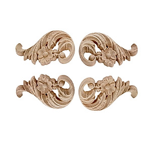 MUXSAM 2-Pair Rose Carved Wood Appliques Onlay, 8.5x5x1cm/3.35x1.97x0.39inch, Door Decorative Excellent Funiture Decal Sticker for Cabinet Drawer Window Dresser