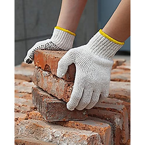 Meegoo Hand Working Gloves, 12 Pairs White Cotton Polyester Liners Gloves Safety Work Gloves for Men Women With Dots (Black, L)