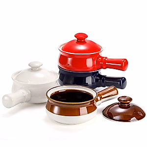 TOPZEA 4 Pack French Onion Soup Crock, 16oz Ceramic Individual Soup Chili Bowls with Handle & Lid, Mini Casserole Bowl for Pot Pie, Stew, Oven Microwave Broil Dishwasher Safe