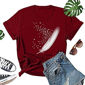 Aniywn Womens T-Shirt Summer Casual Printing Crewneck Short Sleeve Top Blouse Stylish Basic Tunic Tops Red