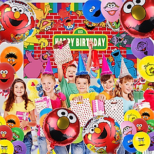 Birthday Party Supplies Cartoon Party Decoration Includes 59 X 39inch Backdorp, Latex Balloon, Foil Balloon, Birthday Street Theme Party Decoration for Kids Birthday Party Favors