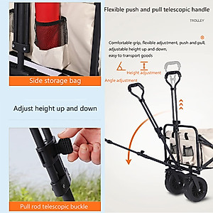 Collapsible Folding Wagon with 150L Capacity, Heavy Duty Foldable Utility Garden Cart with Big All-Terrain Beach Wheelsand Drink Holders.White