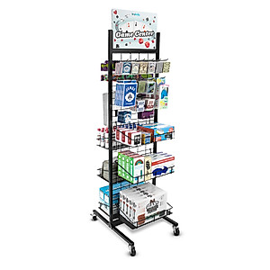 Brybelly Rolling Retail Display Merchandising Rack Store Fixture, 66" Tall x 28" Footprint, Includes 50 Peg Hooks and 4 Shelves