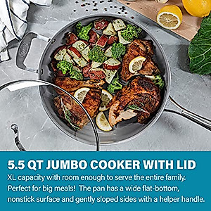 Gotham Steel Nonstick 5.5 Quart Sauté Pan with Lid, Ceramic Jumbo Cooker Fry Pan with Glass Lid, Stay Cool Handle + Helper Handle, Oven, Stovetop & Dishwasher Safe, 100% PFOA Free, Aqua Blue