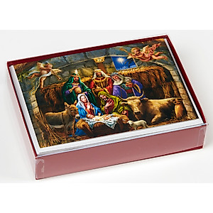 Vermont Christmas Company Box of 'In the Manger' Christmas Cards - 15 Cards & 16 Foil Envelopes