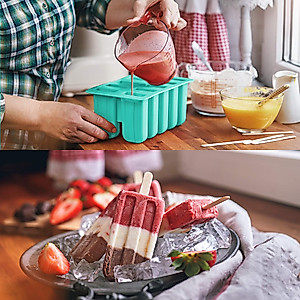 Ozera Popsicles Molds, 10-Cavity Popsicle Maker Molds Silicone Popsicle Molds, Homemade Popcical Molds Ice Pop Molds with 50 Popsicle Sticks, 50 Popsicle Bags