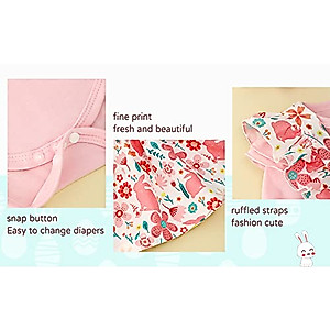 TUEMOS Baby Girl First Easter Outfits Long Sleeve Romper Bunny Suspender Skirt Easter Newborn Clothes Set Flower Pink 3-6 Months