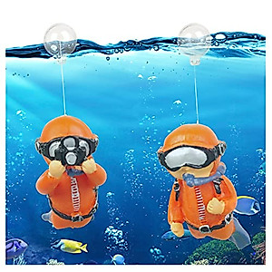 ZUOFANG 2Pcs Floating Aquarium Decorations, Small Fish Tank Decorations Decor, Betta Fish Toys for Fish Tanks Accessories, Cute Miniature Little Diver