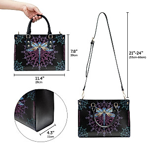 64HYDRO Hippie Mandala Dragonfly, Dragonfly Lovers Purses for Women, Shoulder Bag, Handbags for Women, Valentines Day Gifts for Her, Gifts for Sisters, Daughter, Mom, Friends - Travel Work Leather Bag