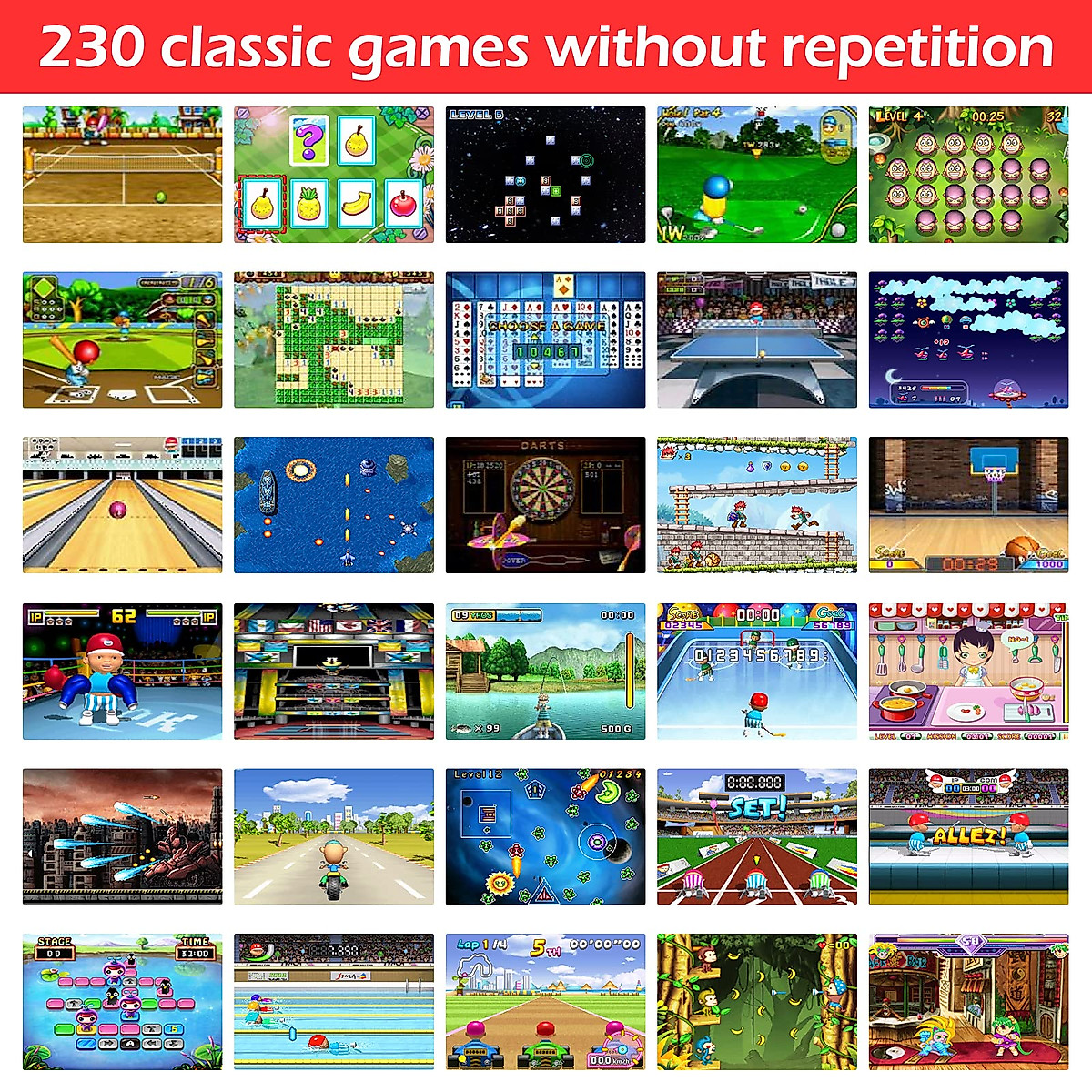 TaddToy 16 Bit Handheld Game for Kids Adults, 3.0'' Large Screen Preloaded 230 HD Classic Retro Video Games with USB Rechargeable Battery & 3 Game Cartridges for Birthday Gift for Kids 4-12 (Red)