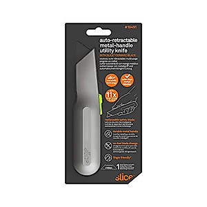 Metal-Handle Utility Knife, Finger Friendly Ceramic Blade, Auto Retracts for Safety, Heavy Metal Handle, Comfortable Grip, Stores Extra Blade, Ambidextrous, Easy Blade Change