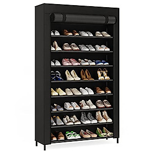 Tribesigns Shoe Rack,9 Tier Shoes Storage Rack Organizer with Nonwoven Fabric Cover,Shoe Storage Shelf for 40-50 Pairs of Shoes,Black Tall Shoes Racks (Black)