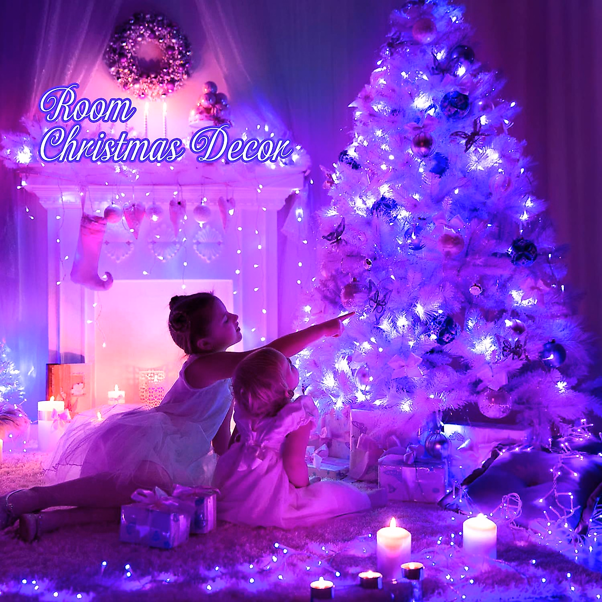 JMEXSUSS Connectable 100 LED Purple Christmas Lights Indoor, 8 Modes Plug in Purple Lights Clear Wire, 33ft Purple Christmas Tree Lights Outdoor for Christmas, Tree, Garden, Bedroom