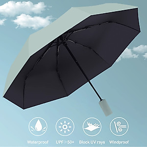 W.L Umbrella for Rain Windproof Parasol Umbrella for Sun Compact Umbrella Folding Umbrella Automatic Open UV-Protection Lightweight Large and Portable (Mint Green)