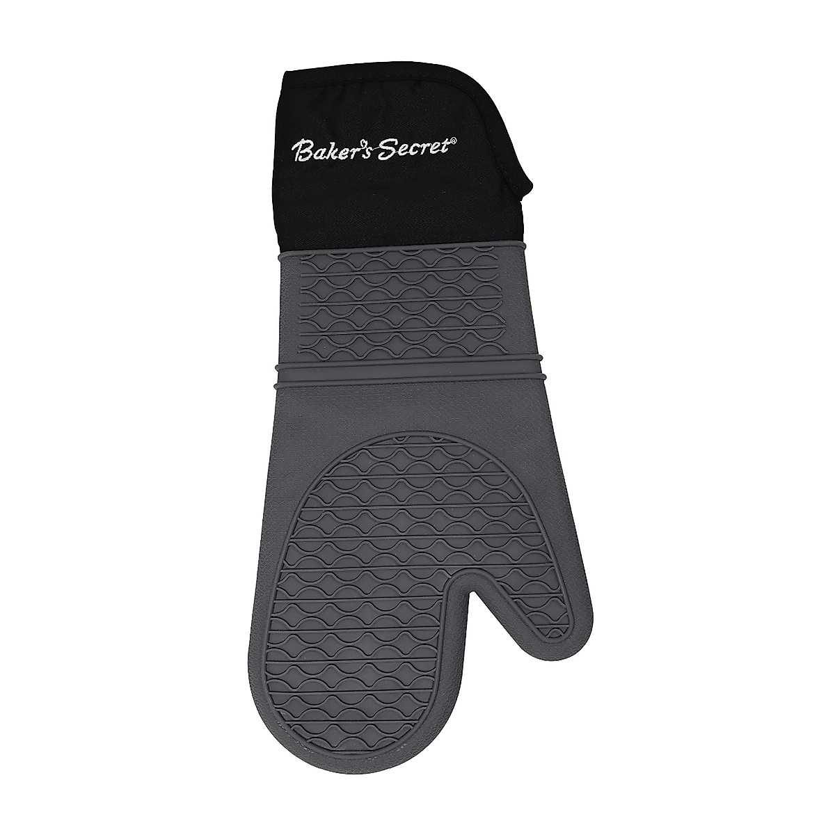 Baker's Secret - Antislip Silicone Oven Mitt, Extended to Cover Wrist Too, Waterproof Gloves for Cooking and BBQ, Mitt Potholder - Black