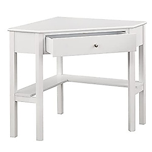 Target Marketing Systems Ellen Corner Desk Drawer and One Storage Shelf for Living Room, Bedroom, or Home Office, Small Computer Table, 42" W x 30" H, White