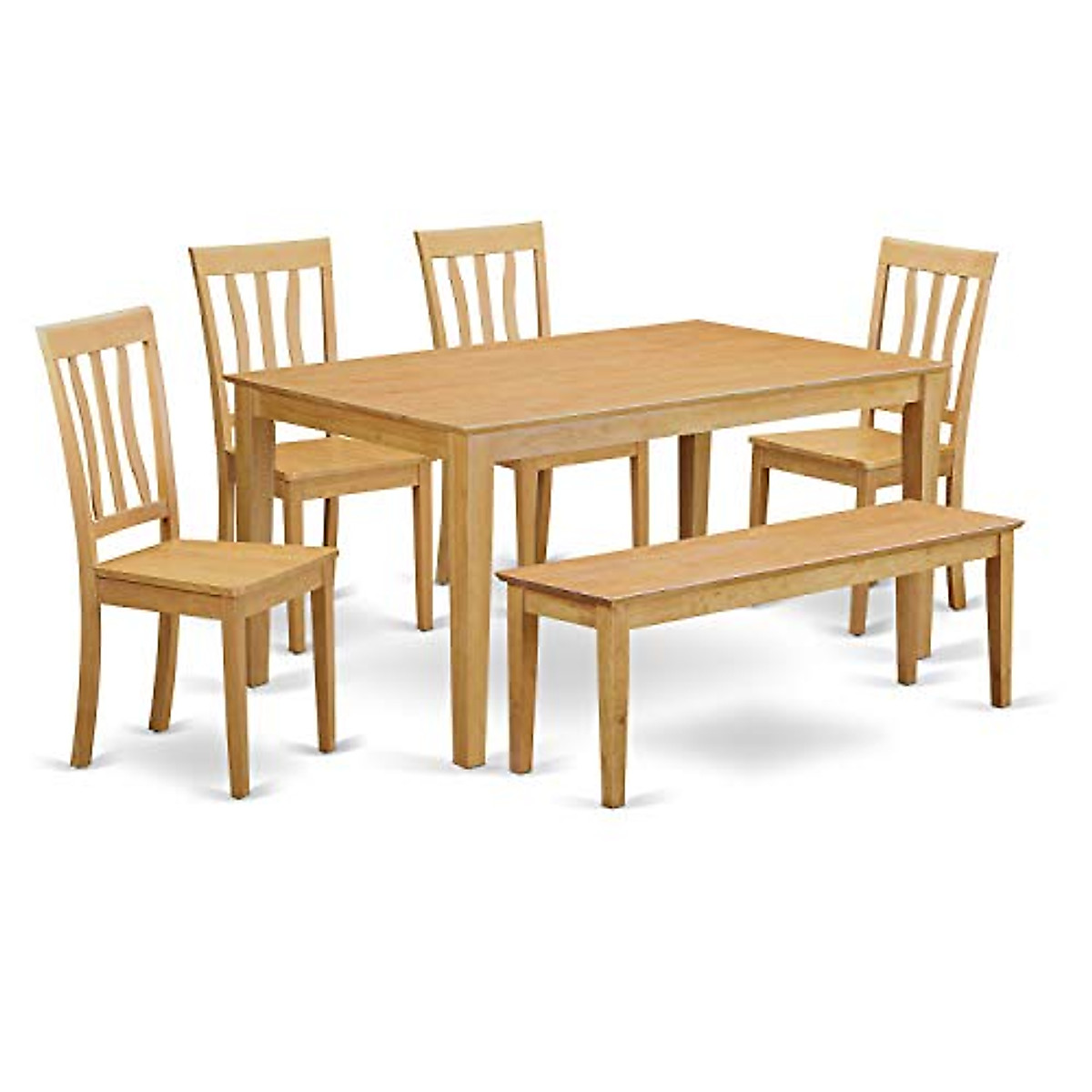 East West Furniture Capri 6 Piece Set Contains a Rectangle Dining Room Table and 4 Kitchen Chairs with a Bench, 36x60 Inch, Oak