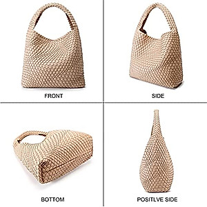 Fashion Woven Handbags Women Vegan Leather Tote Bag Large Summer Beach Travel Handbag and Purse Retro Handmade Shoulder Bag (Apricot)