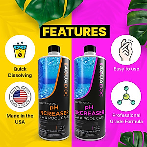 AquaDoc pH Increaser & Decreaser for Hot Tub - pH Up and Down for Hot Tub Spa - Balance Your pH Up and Down Levels - Adjust pH Levels for Indoor & Outdoor Hot Tub Maintenance