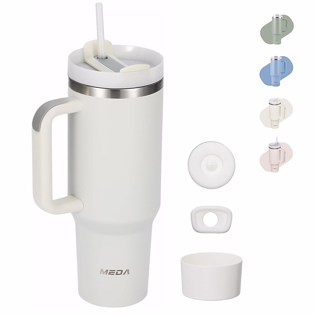 40 oz tumbler with handle and straw | Leak Proof,Insulated, Reusable Travel Coffee Mug Stainless Steel | Includes Tumbler Accessories Straw Cover Silicone Boot Easter Gift (Moon, 40oz)